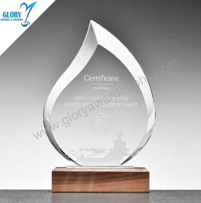 Glass Trophy with Wooden Base for Souvenirs - GLORY AWARD & TROPHY